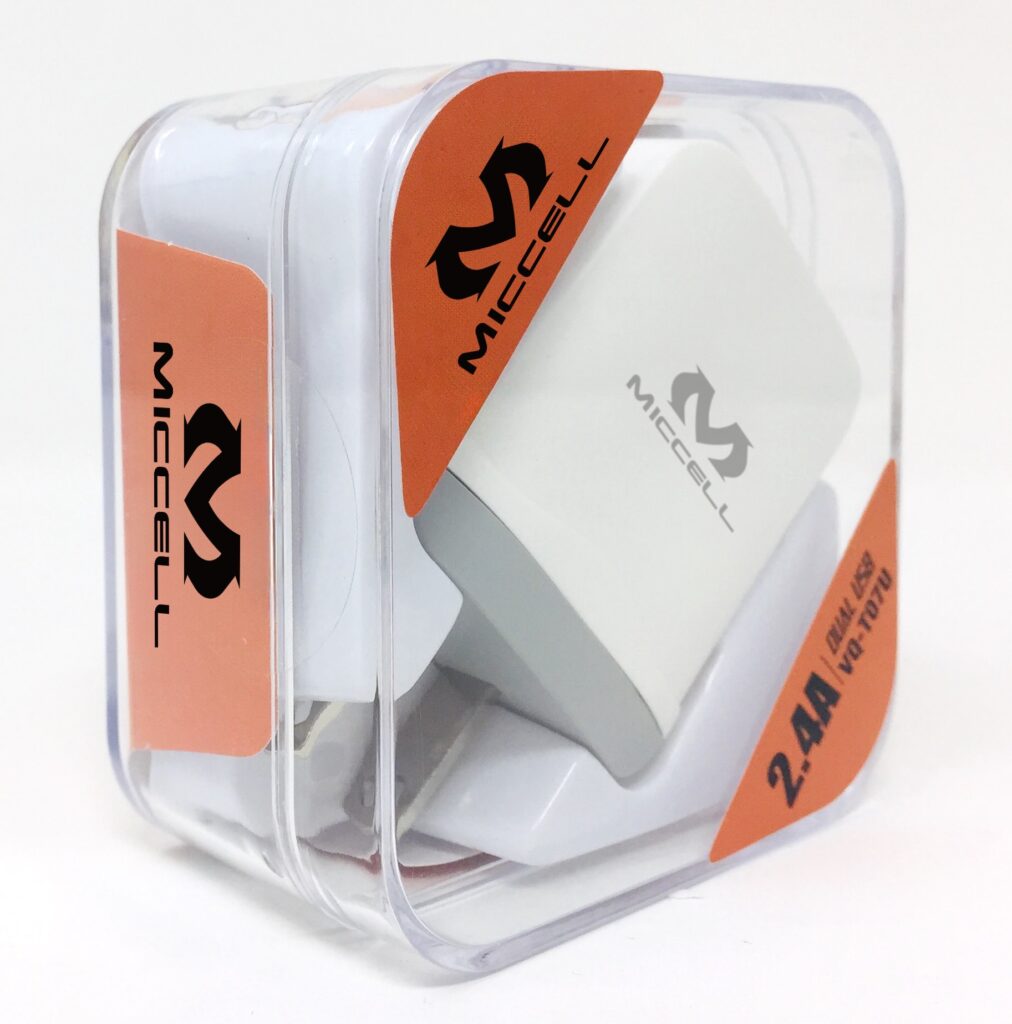S69 Miccell Dual Port Wall Charger (VQ-T07U) Acrylic Pack - MiccellUSA