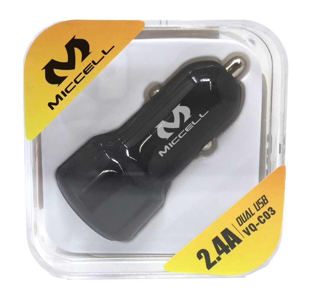 S1009 Miccell Dual USB Car Charger (VQ-C03) Acrylic Pack - MiccellUSA