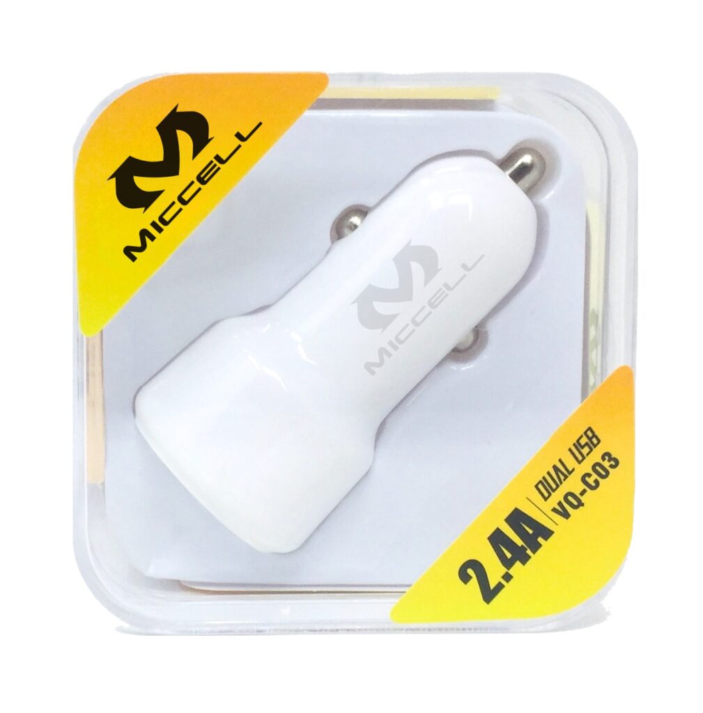 S1009 Miccell Dual USB Car Charger (VQ-C03) Acrylic Pack - MiccellUSA