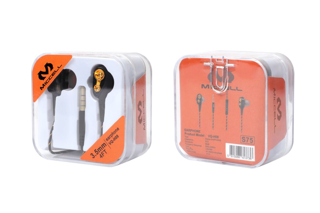 S75 Miccell Earphone 4ft Cable [H08] Acrylic pack - MiccellUSA