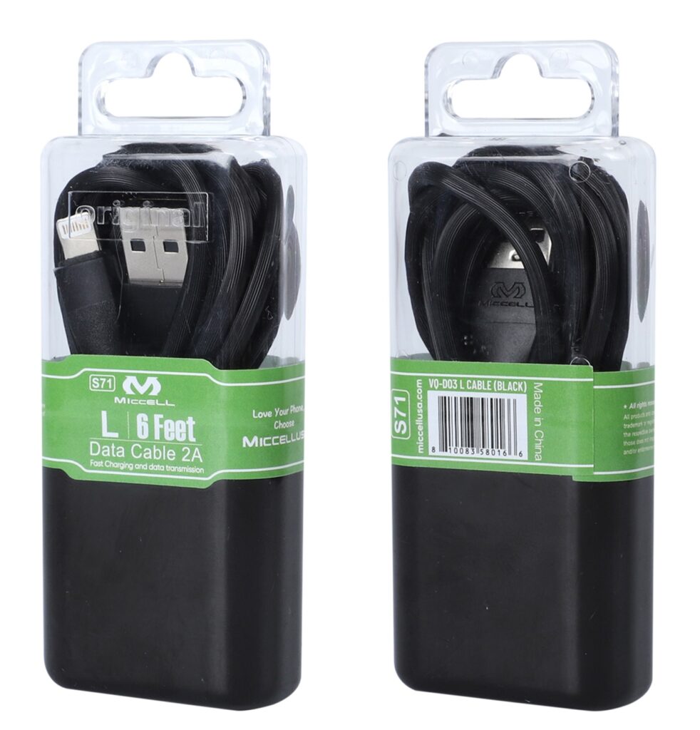 S71 Miccell Universal Data Cable 6ft (VQ-D03) Acrylic pack - MiccellUSA
