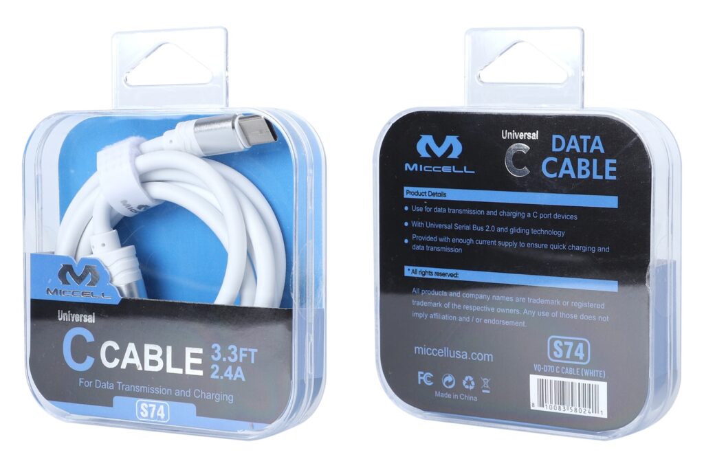 S74 Miccell Universal Data Cable 3.3ft (VQ-D70) Acrylic pack - MiccellUSA
