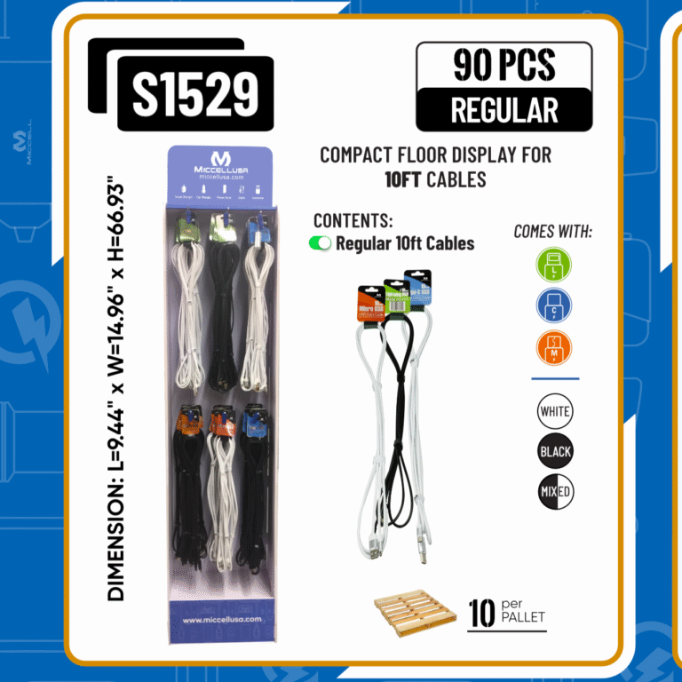 S1529 Miccell Compact Floor Display (10ft Cables / 90 pieces) - MiccellUSA