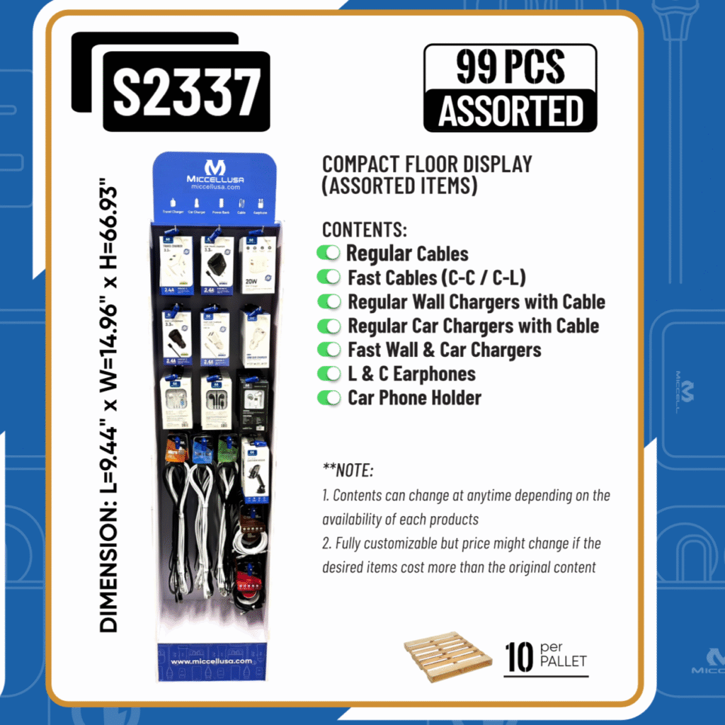 S2337 Miccell Compact Display with Chargers & Cables (99 pcs) - MiccellUSA