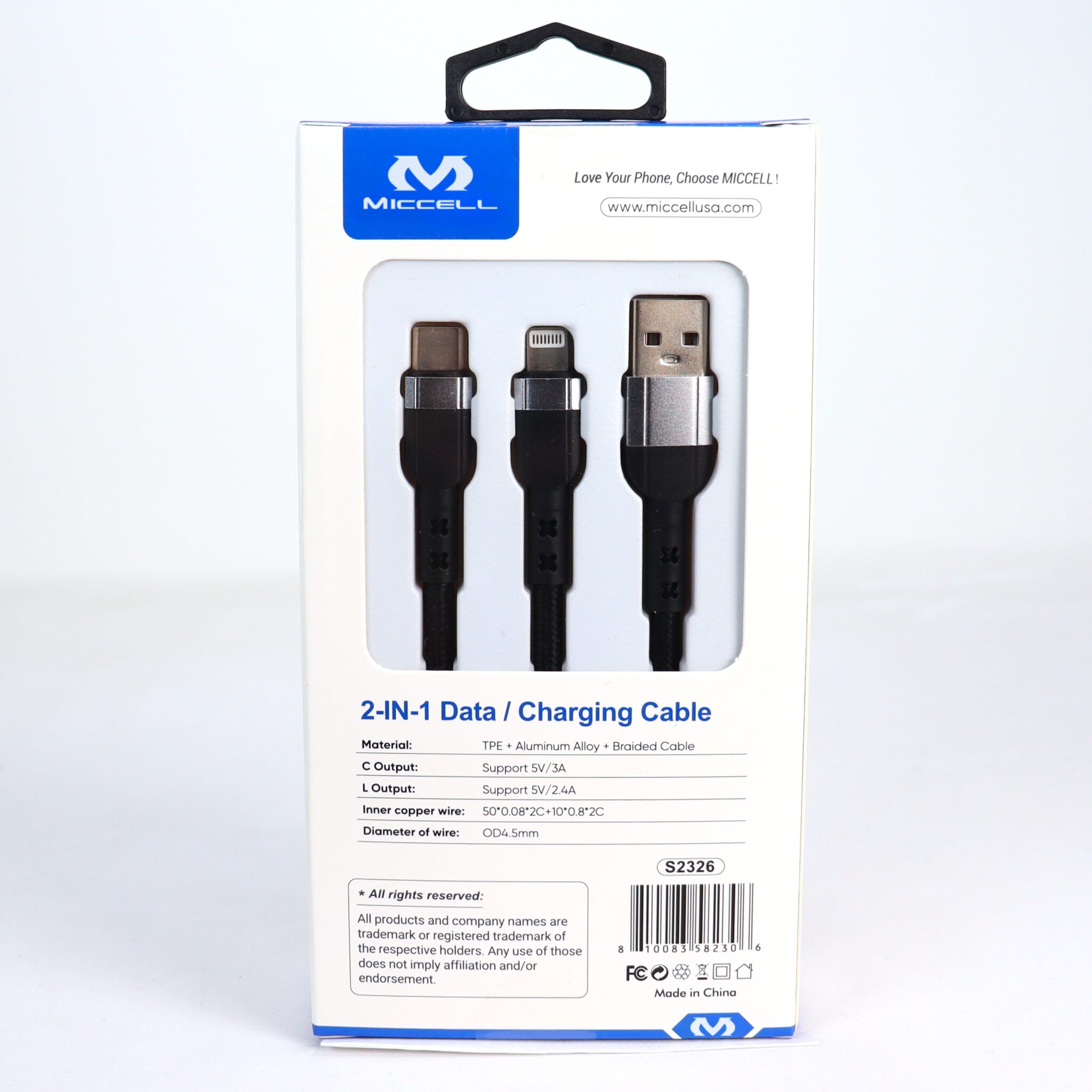 S2326 Miccell 2-in-1 Universal-A to C & L Fast Cables (VQ-D132 ...