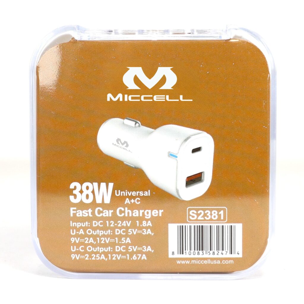 S2381 Miccell DUAL Fast CAR Charger (VQ-C08) 38W+3.0 Acrylic Pack ...