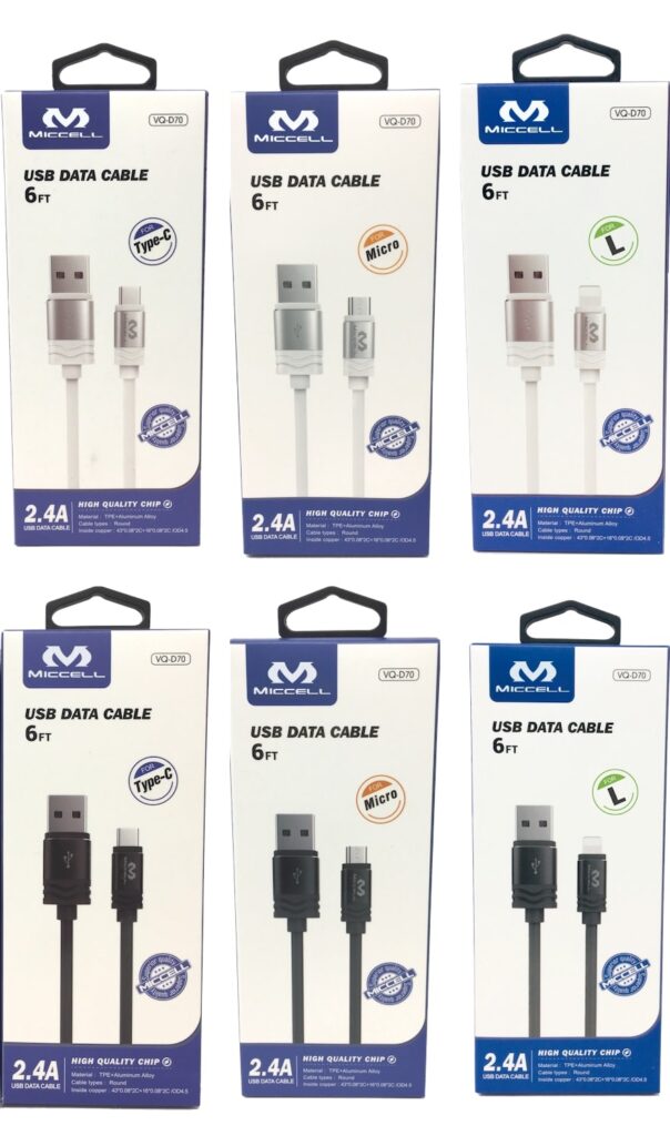S372 Miccell Universal Data Cable 6ft (VQ-D70) Box Pack - MiccellUSA